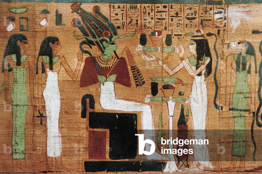 Image of Osiris on his throne and other deities, scene from Book