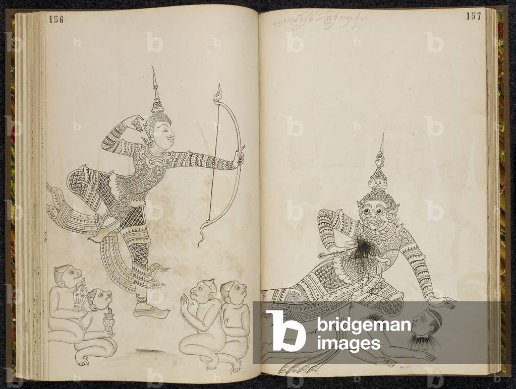 Image of Rama kills the demon Ravana, 1880 (drawing)