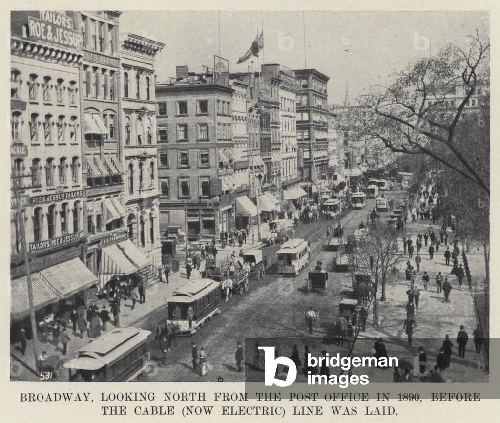 Image of Broadway, looking North from the Post Office in 1890, before ...