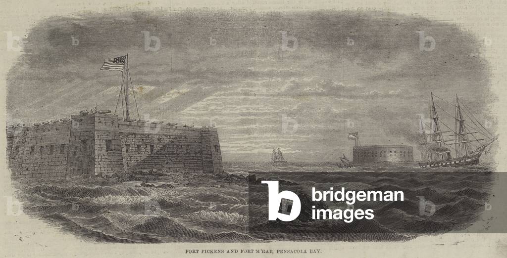 Image of Fort Pickens and Fort M'Rae, Pensacola Bay (engraving) by ...