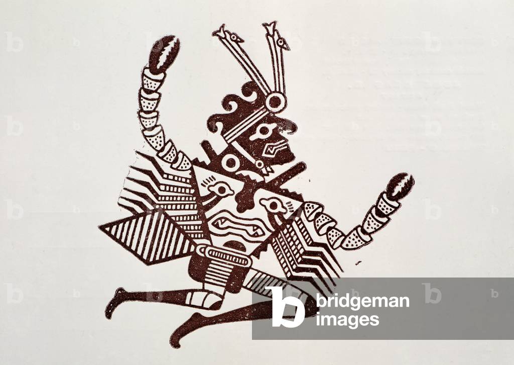 Image of Pottery design depicting a man-crab, artefact from Peru. Pre ...