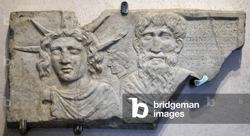 Image of Sol Invectus, moon and Jupiter Dolichenus, 2nd century AD ...