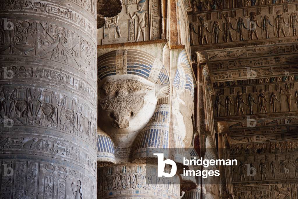 Image of Columns With Hathor Capitals in the Outer Hypostyle Hall of