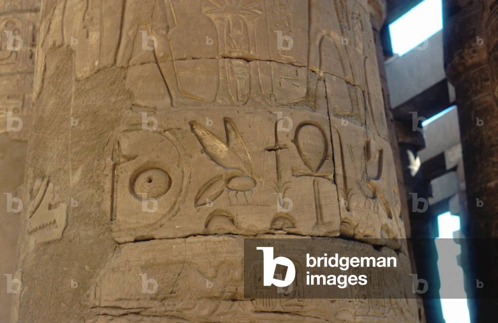 Image of Ankh, Ancient Egyptian symbol of life, and Bee carved on