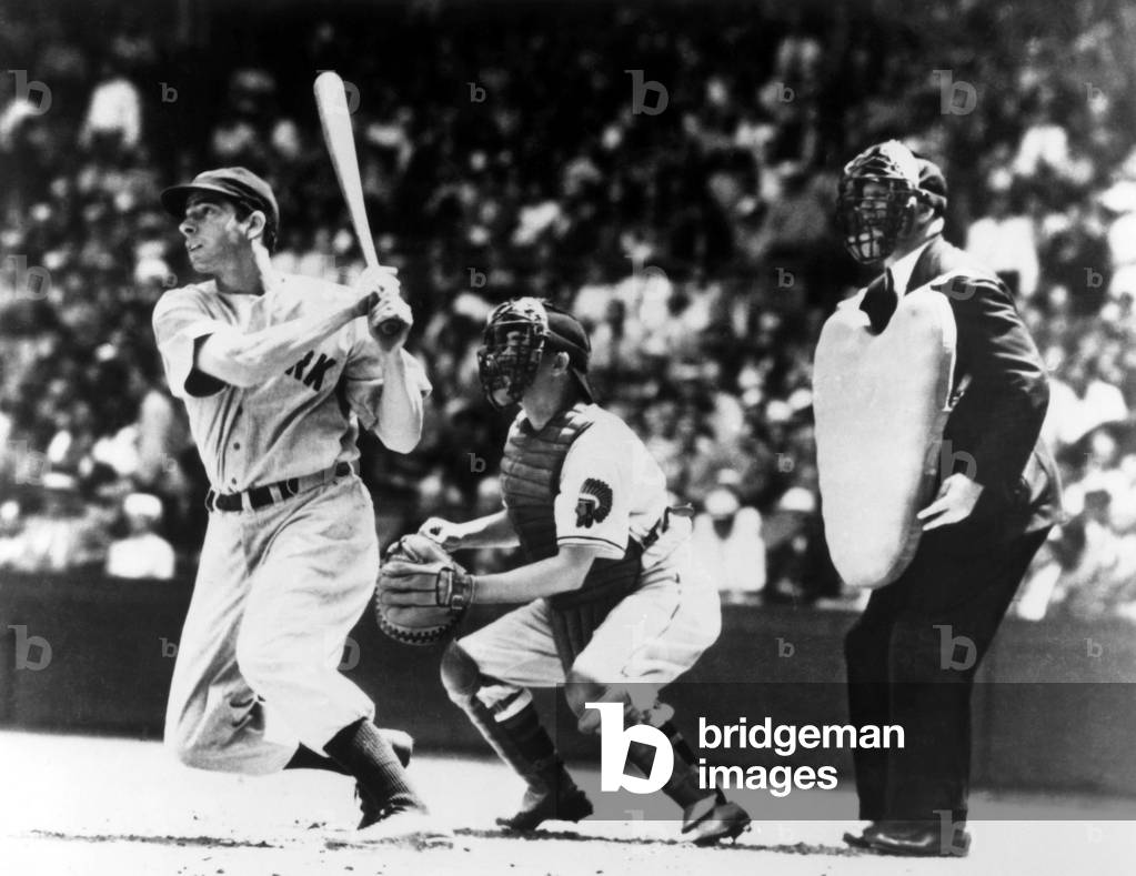 Image of Joe DiMaggio hitting safely in the 56th and last game