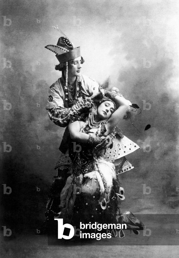 Tamara Karsavina (kneeling) and Michel Fokine in Ballet "Fire Bird" in 1910