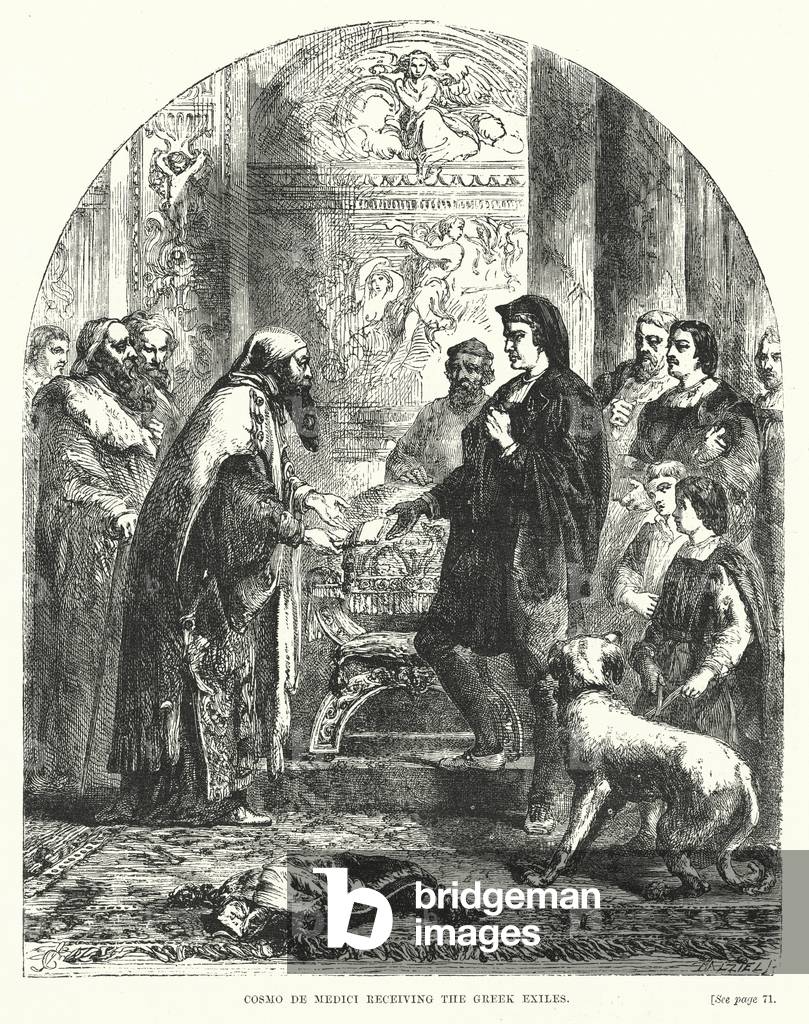 Image of Cosmo de Medici receiving the Greek exiles (engraving) by ...