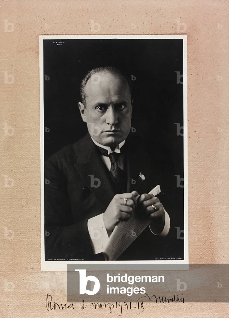 Image of Portrait of Benito Mussolini (1883-1945) (b/w photo) by ...