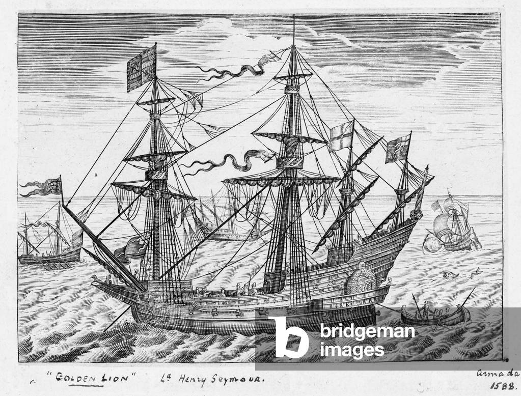 Image of 40-gun ship 'Lion' (1557, also known as 'Golden Lion'), mid by ...