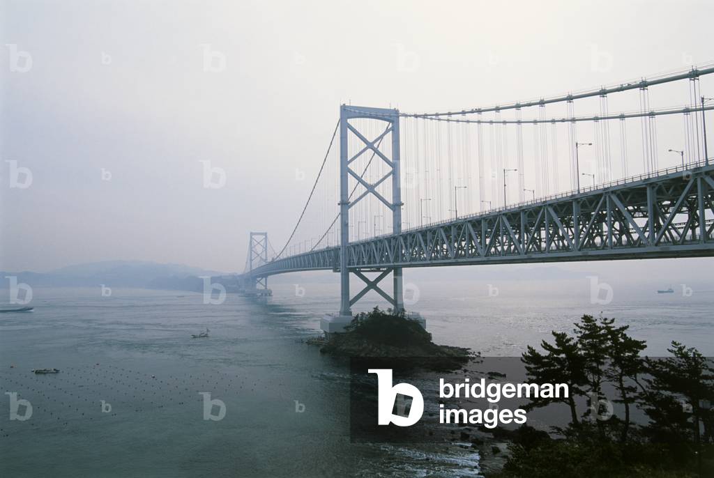 Image of Japan, Shikoku, suspension bridge at Naruto, seen through mist