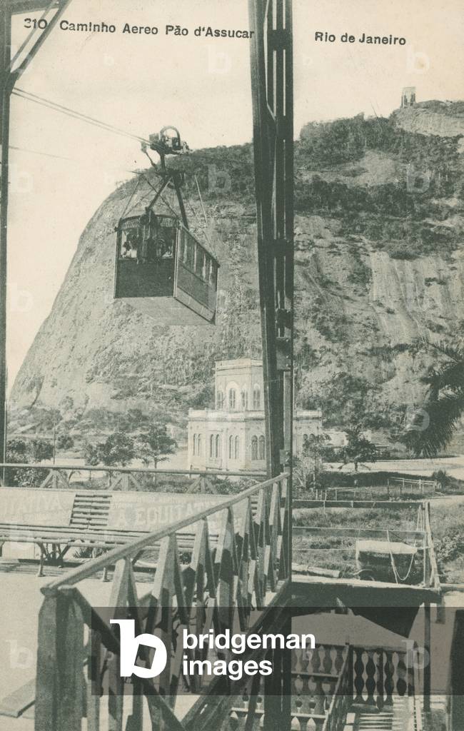 Image of Sugarloaf Mountain cable car, Rio de Janeiro, Brazil (b/w ...