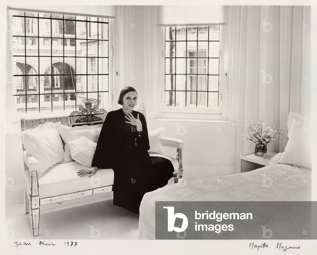 Image of Jean Muir in bedroom, 1976 (b/w photo) by Magnus, Mayotte (b.1934)