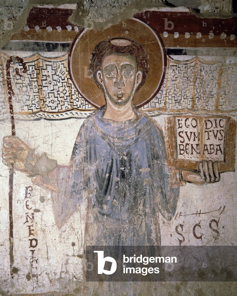 Image of St Benedict, detail of 10th-11th century fresco, Church of San