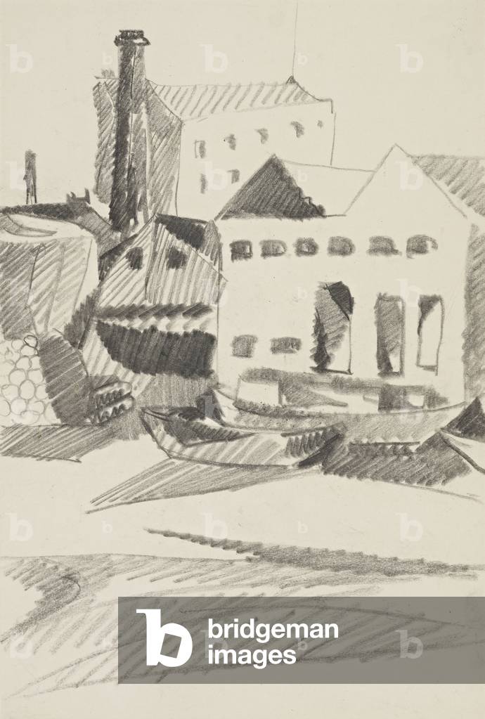 Image of Houses and boats, 1910 (?) (drawing) by Gaudier-Brzeska, Henri ...