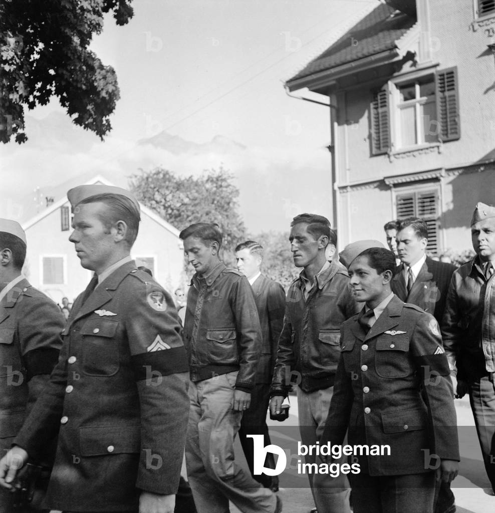 Image of Surviving American aviators at the funeral of 14 crew members