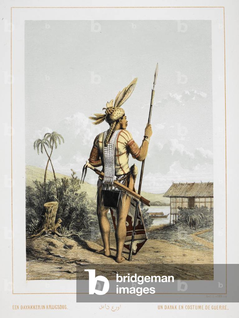 Image of A Dayak. An indigenous native of Borneo, wearing a warlike