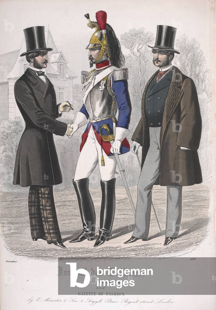 Image of Two men wearing coats. A Cuirassier or dragoon standing with