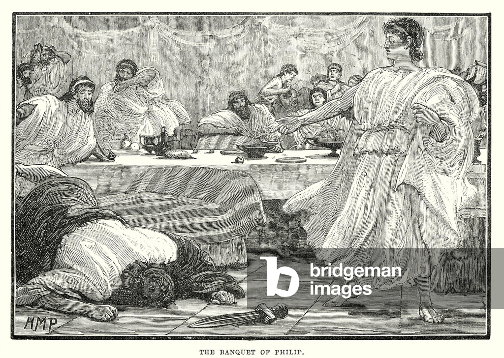 Image of The banquet of Philip (engraving) by English School, (19th ...