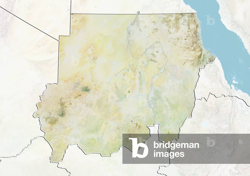 Sudan, Relief Map with Border and Mask