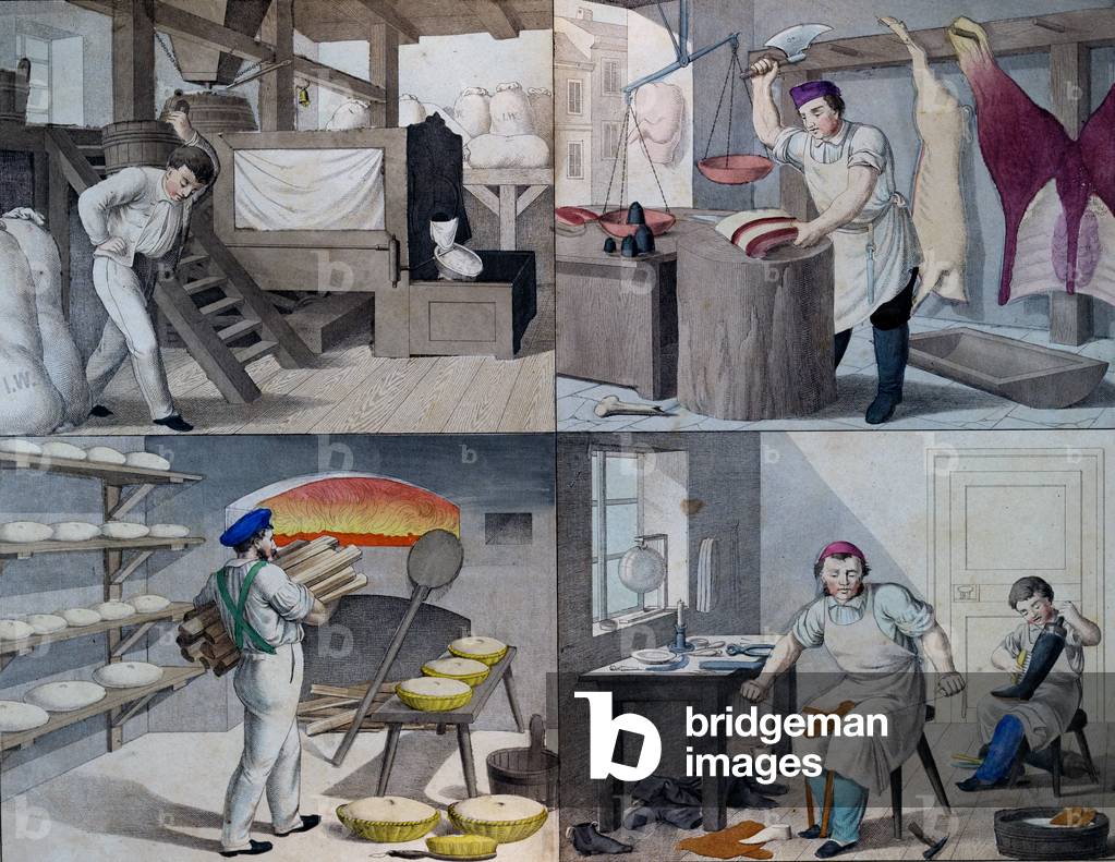 Image of The Bakery, the Butchers, the Shoemaker, 19th Century ...