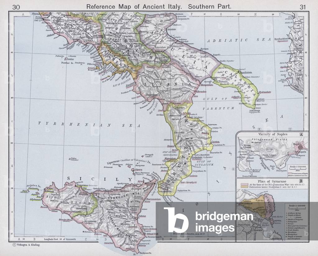 Image of Reference Map of Ancient Italy, Southern Part (colour litho ...