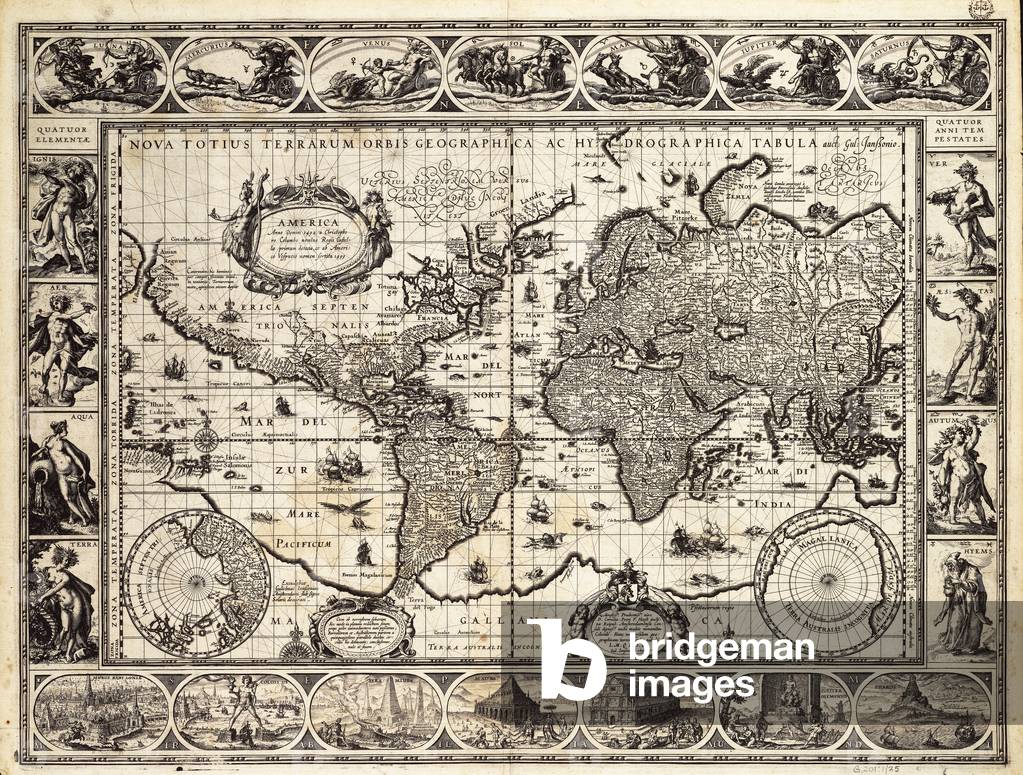 Image of Mercator map of the world, 1606 (engraving, technical drawing ...