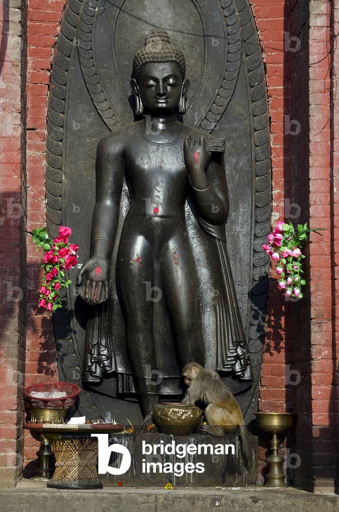 Image of Standing black Shakyamuni Buddha statue, Swayambhu (aka ...