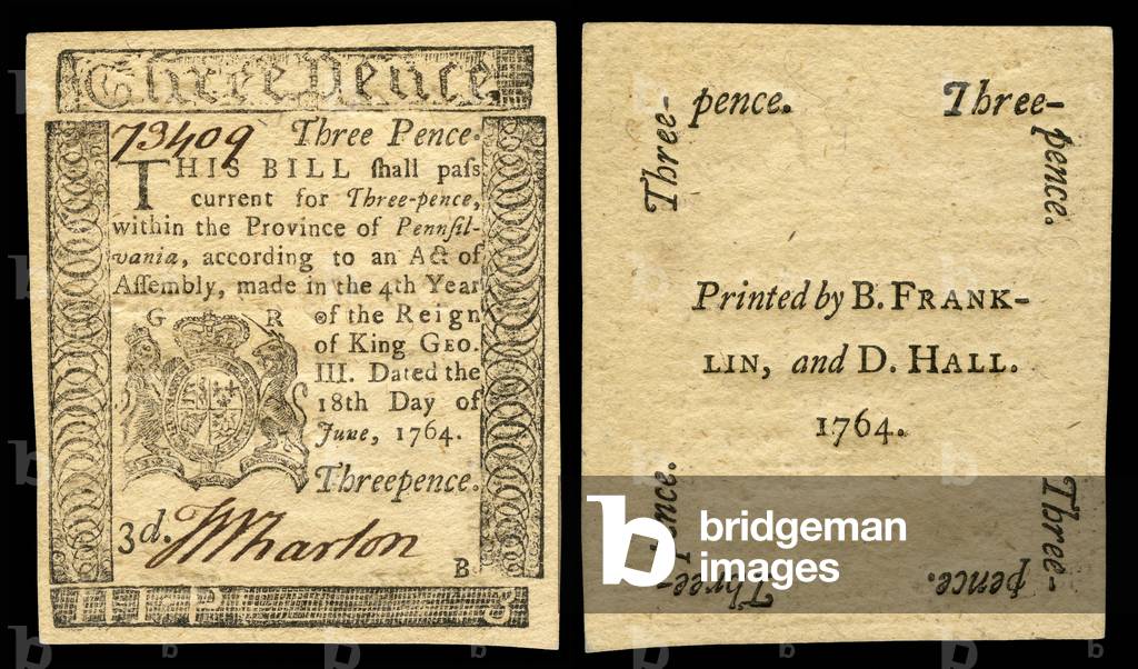 Image of Front and back side of a three pence Colonial note