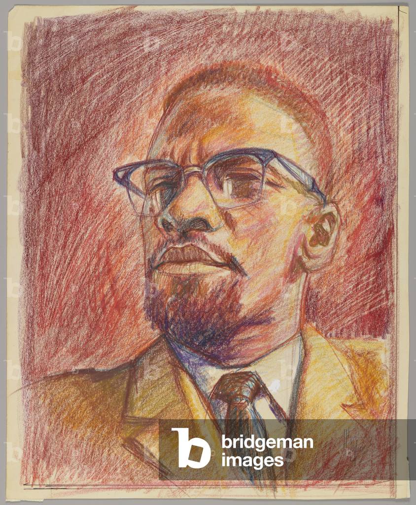 Image of Malcolm X, c,1975 (crayon on paper) by Tyler, Alfred 'Al ...