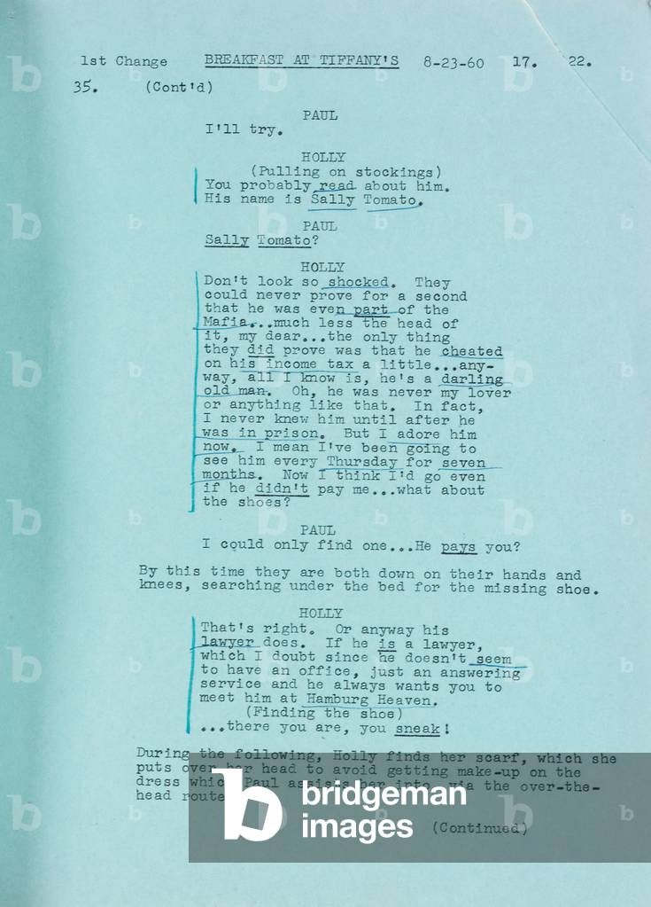 Image of Audrey Hepburn's working script for the 1961 Paramount ...