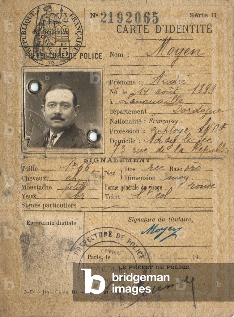 Image of ID card of Andre Moyen does August 14, 1899