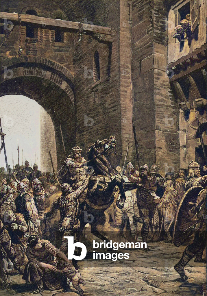 Image of Alboin, roi des Lombards, prend Pavie en 572 (gravure)