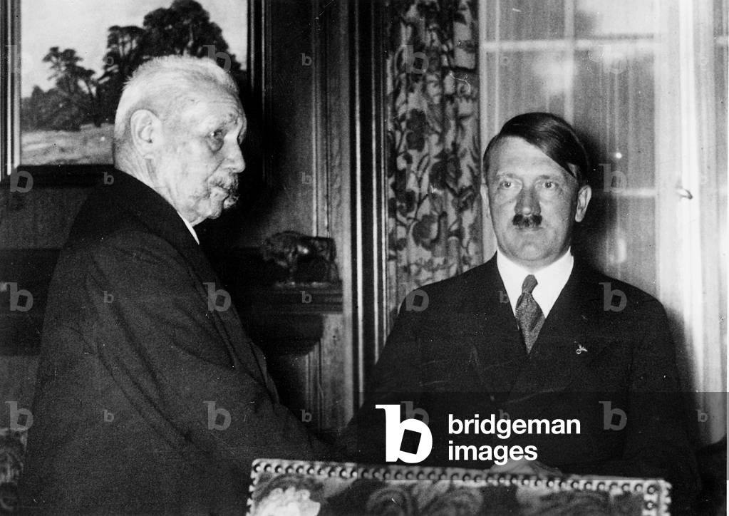 Image of Hitler with Hindenburg at Gut Neudeck (East Prussia), 1934. (b/w