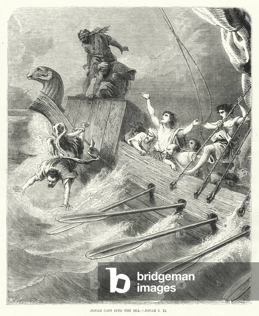 Image of Jonah cast into the Sea, Jonah I, 15 (engraving) by English ...