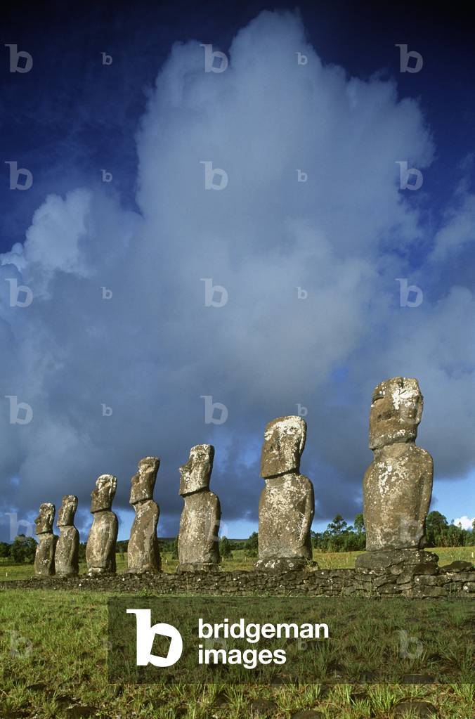 Image of Chile, Easter Island, Rapa-Nui National Park, Ahu Akivi ...