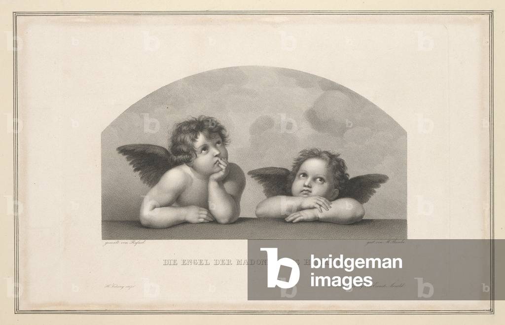 Image of Two winged cherubs, detail from 'The Sistine Madonna', c.1811 ...