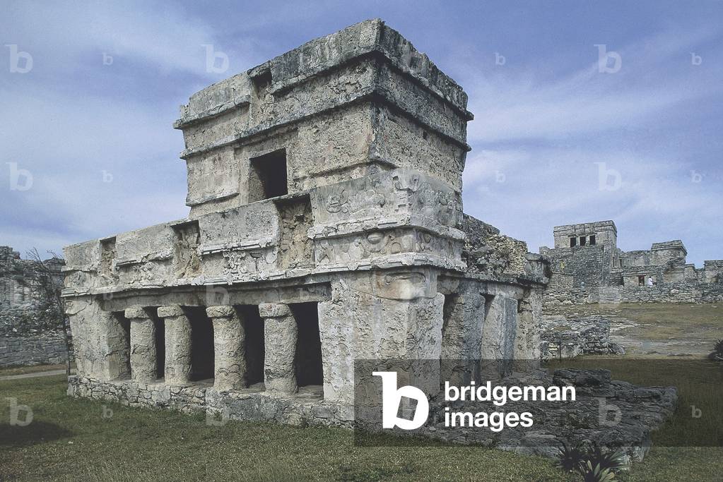 Image of Temple of the Frescoes, archaeological site of Tulum, Yucatan ...