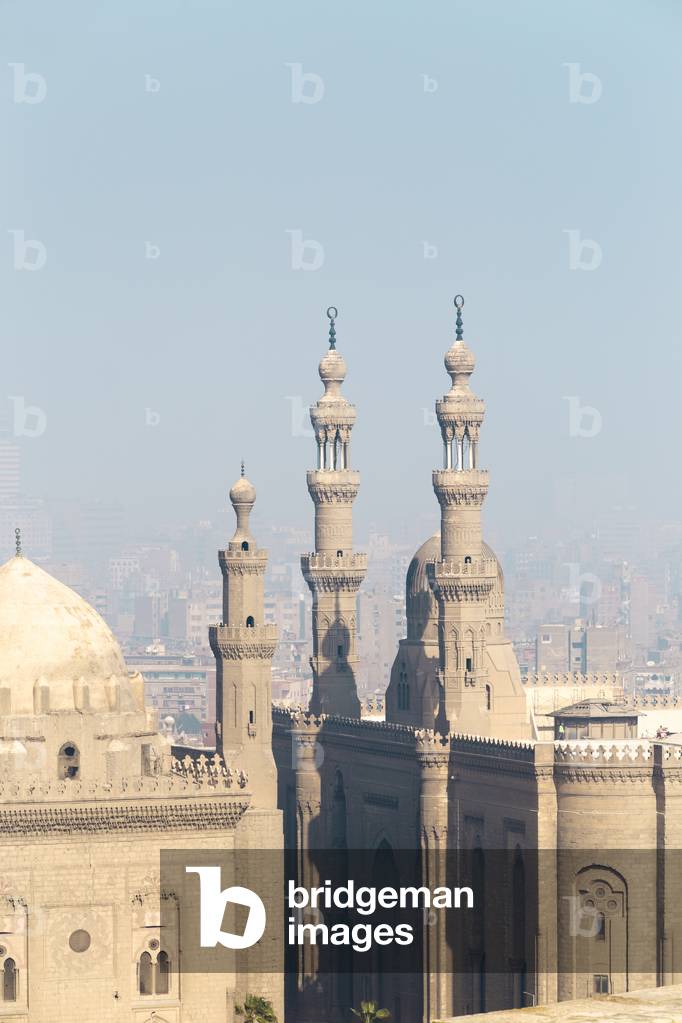 Image of The spires of the sultan Hassan mosque and madrassa,