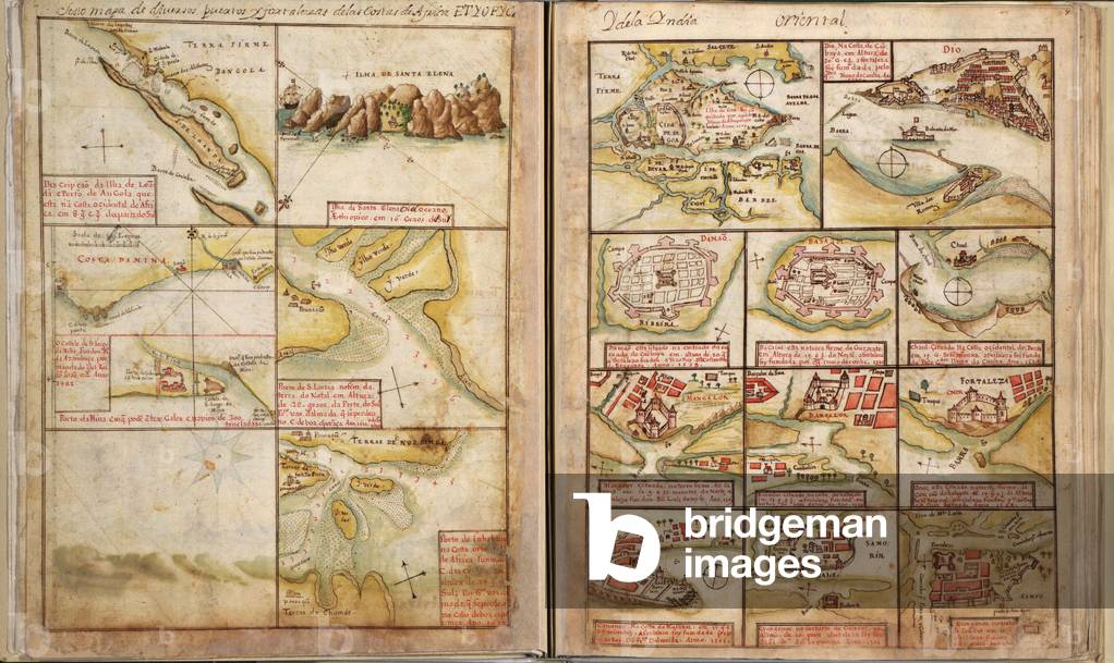 Image of Portuguese maps showing views of port settlements and ...