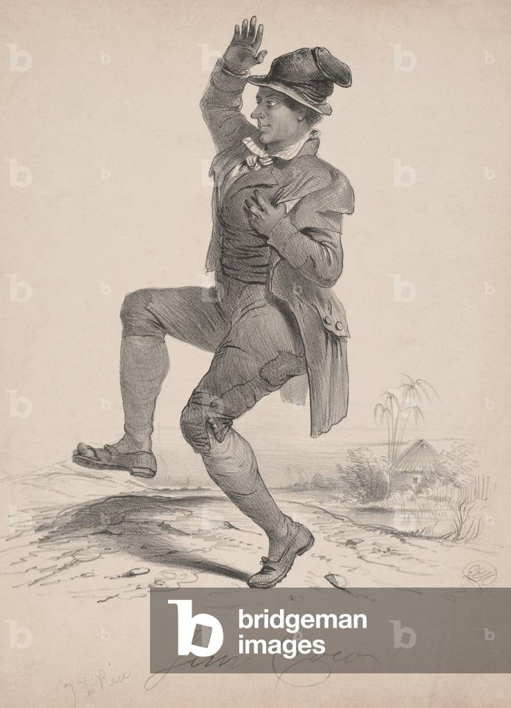 Daddy Rice wearing the costume of his character 'Jim Crow', dancing ...