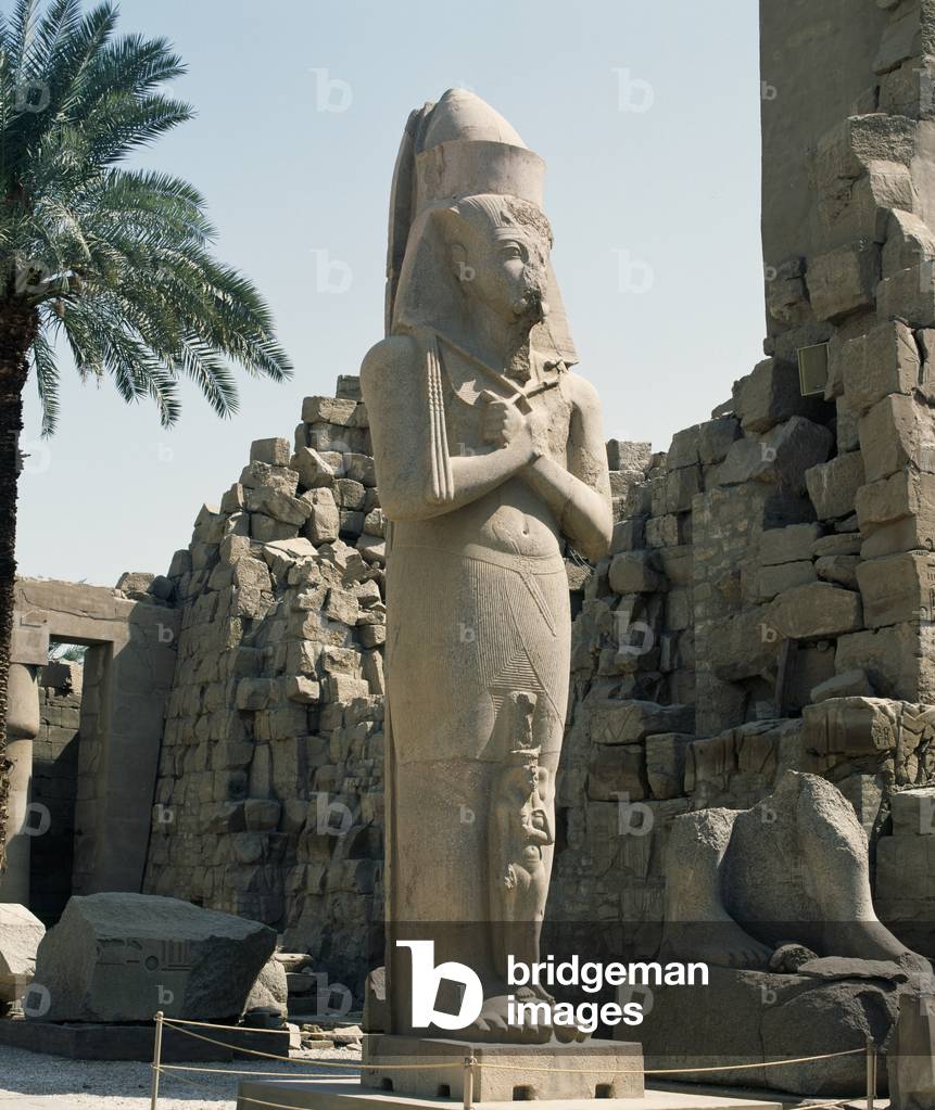 Image of Courtyard with colossus of Ramesses II, Karnak temple complex ...