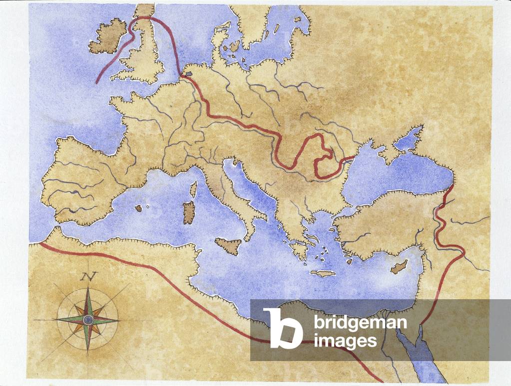 Image of Ancient Rome, map of Roman Empire, illustration