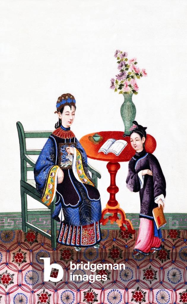 Image of China: Hand-painted representation of mistress and servant in ...