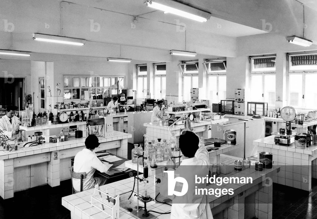 Image of Research Laboratory, Paint Industry, Italy 1965 (b/w photo)