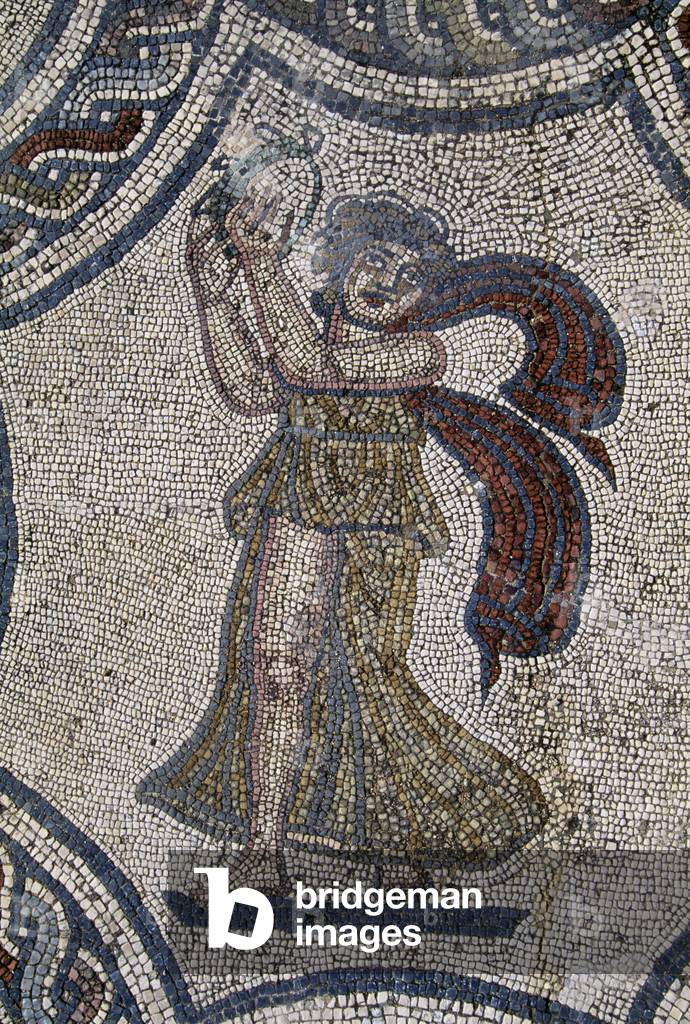 Image of Dionysus and allegory of four seasons, detail from mosaic in