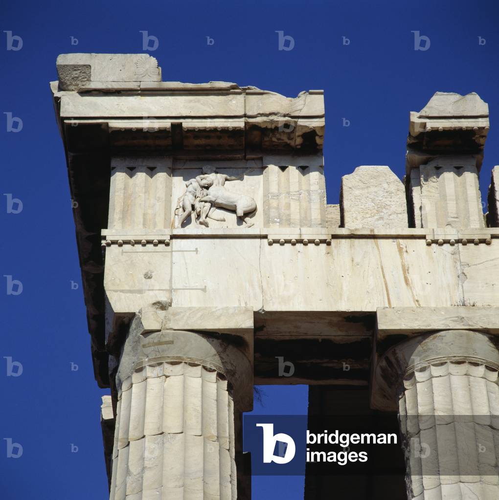 Image of Only metope preserved in situ, south side of Parthenon, Acropolis