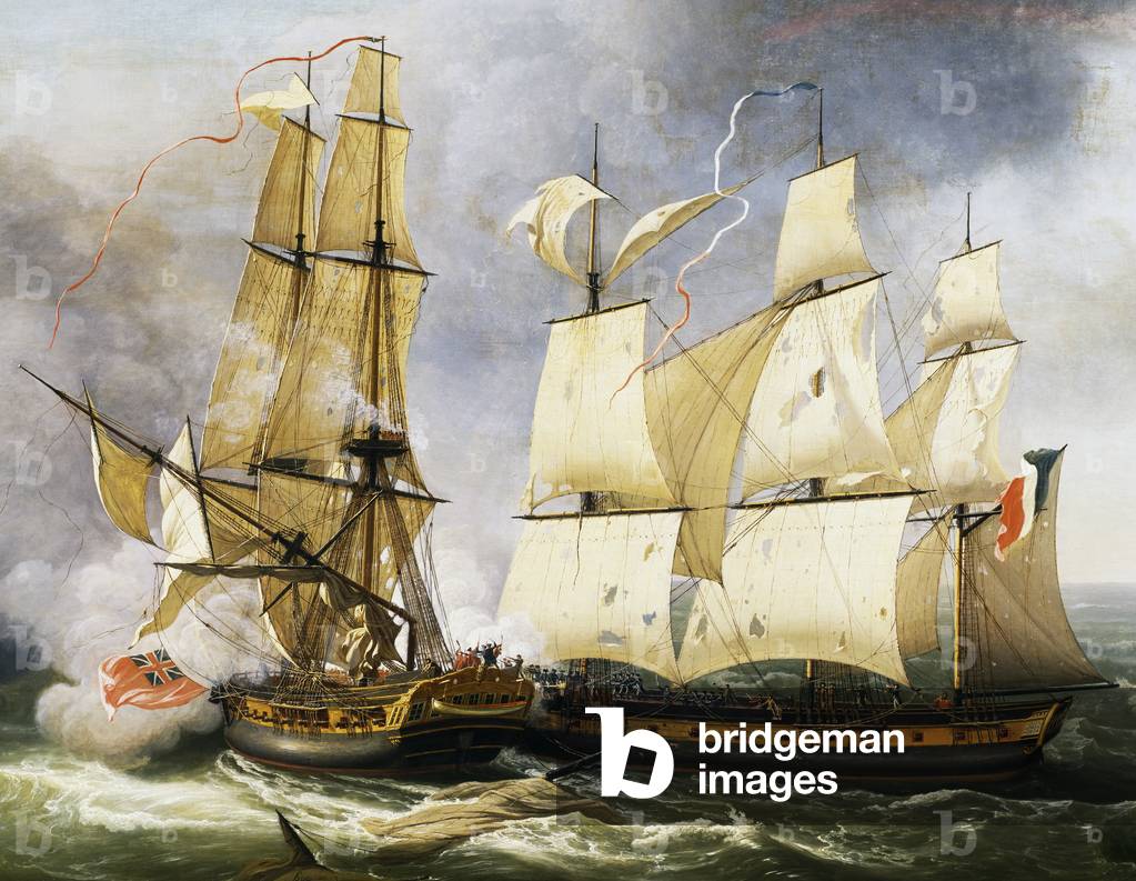 Image of Naval Combat between French corvette La Bayonnaise and British ...