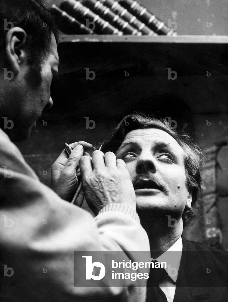 Image of Actor Bruno Cremer during Make-Up on Set of Film April