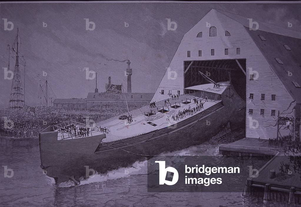 Image of Launch of USS Maine, eight years before it was sunk, by ...