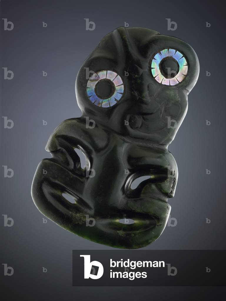 Image of Hei tiki, pendant in human form (kawakawa & paua shell) by New ...
